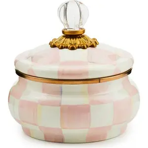 MACKENZIE-CHILDS Rosy Check Enameled Steel Squashed Pot - Pink/ White