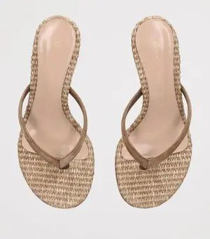 GIANVITO ROSSI Calypso Raffia Thong Sandals - Beige
