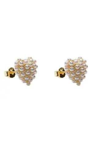 Argento Vivo Heart Burst Faux Pearl Stud Earrings - Gold