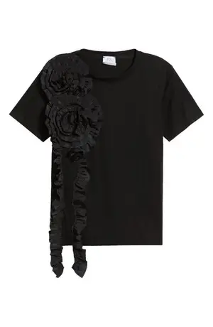 NIKKI LUND Peony Floral Appliqué Top - Black