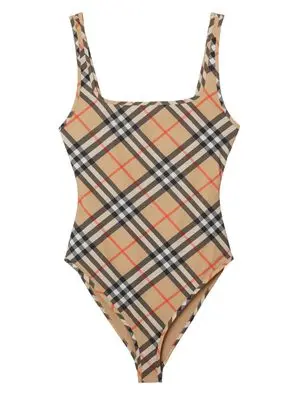 Burberry Check Swimsuit - Beige