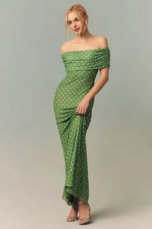 AFRM Mccall Off-the-shoulder Maxi Dress - Grass Dot