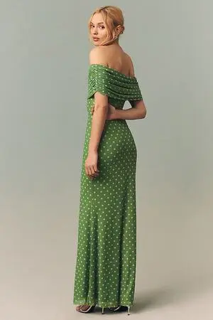 AFRM Mccall Off-the-shoulder Maxi Dress - Grass Dot
