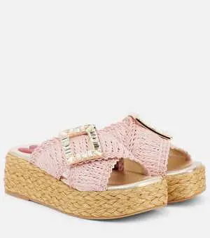 ROGER VIVIER Espa 60 Raffia Espadrille Sandals - Pink