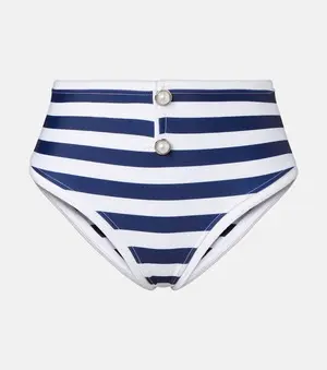SAME Grace Striped High-rise Bikini Bottoms - Blue