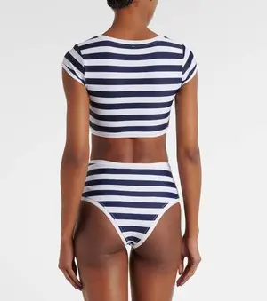 SAME Grace Striped High-rise Bikini Bottoms