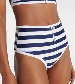 SAME Grace Striped High-rise Bikini Bottoms
