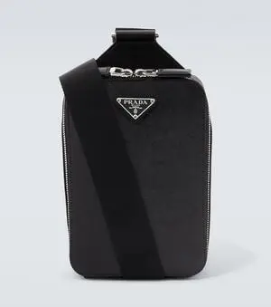 Prada Logo Leather Shoulder Bag - Black