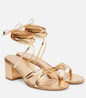GIANVITO ROSSI Metallic Leather Lace-up Sandals - Gold