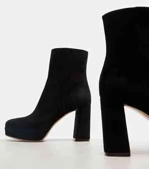GIANVITO ROSSI Daisen 95 Suede Platform Ankle Boots - Black
