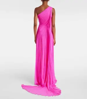 MARMAR HALIM Pleated Silk Georgette Chiffon Gown