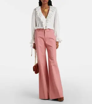 Chloé Pleated High-rise Cotton Flared Pants