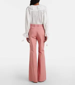 Chloé Pleated High-rise Cotton Flared Pants