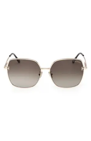 TOM FORD 59mm Gradient Square Sunglasses - Rose Gold / Grey / Grad Brown