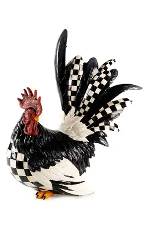 MACKENZIE-CHILDS Courtly Check Rooster Figurine - Black/ White