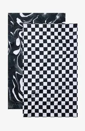 GEOMETRY Kitchen Tea Towel Set Checks And Swirls