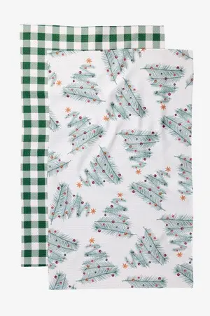 GEOMETRY Kitchen Tea Towel Set Classy Christmas Green