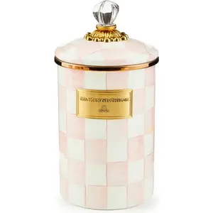 MACKENZIE-CHILDS Rosy Check Enameled Steel Large Canister - Pink/ White