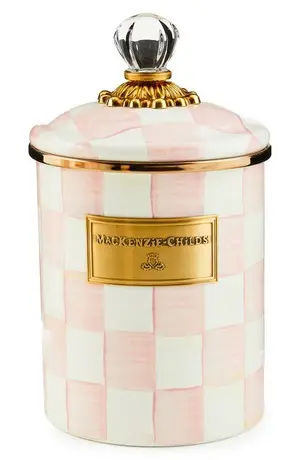 MACKENZIE-CHILDS Rosy Check Enameled Steel Medium Canister - Pink/ White