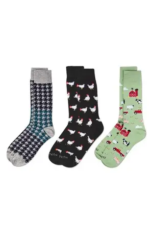 MEMOI Assorted Crew Socks 3 Pack - Black