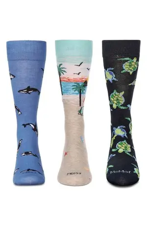 MEMOI Assorted Crew Socks 3 Pack - Blue