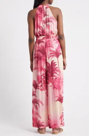 LIPSY Palm Tree Print Halter Jumpsuit