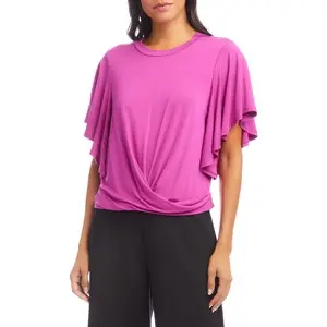 Karen Kane Flutter Sleeve Drape Front Jersey Top - Orchid