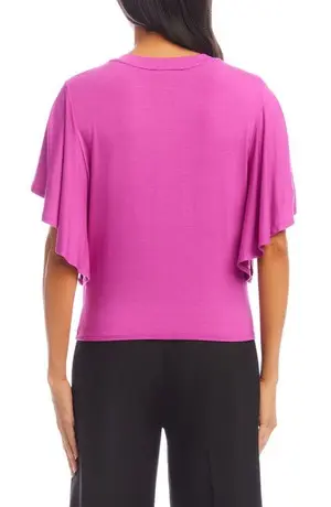 Karen Kane Flutter Sleeve Drape Front Jersey Top - Orchid