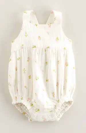 Nordstrom Printed Cotton Bubble Romper - Ivory Sand Rose Stripe