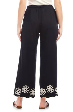 Karen Kane Embroidered Scallop Cotton Pants
