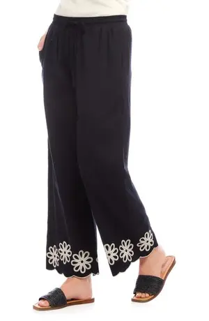 Karen Kane Embroidered Scallop Cotton Pants