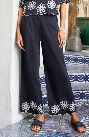 Karen Kane Embroidered Scallop Cotton Pants
