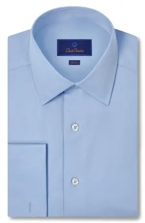 David Donahue Slim Fit Broadcloth French Cuff Dress Shirt - Blue
