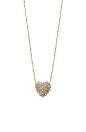 Argento Vivo Heart Faux Pearl Pendant Necklace - Gold