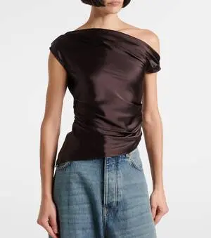 Staud Phare One-shoulder Silk-blend Satin Top - Brown
