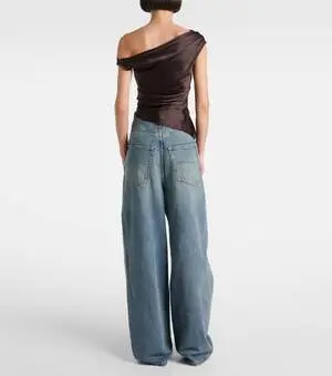 Staud Phare One-shoulder Silk-blend Satin Top - Brown