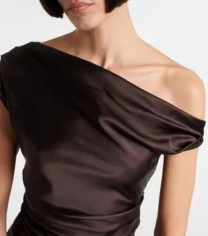 Staud Phare One-shoulder Silk-blend Satin Top - Brown