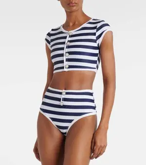 SAME Grace Striped High-rise Bikini Bottoms