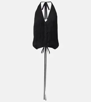 JOSEPH Suez Pleated Halterneck Vest - Black