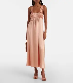 Chloé Ruched Silk Satin Maxi Dress