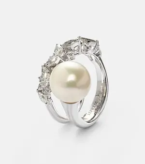 Yeprem 18kt White Gold Ring With Diamonds And Pearl