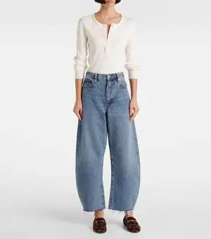 FRAME Bubble Crop High-rise Barrel-leg Jeans - Blue