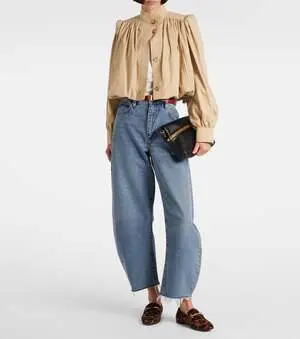 FRAME Bubble Crop High-rise Barrel-leg Jeans - Blue