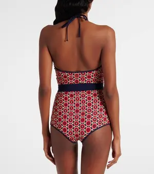Valentino Garavani Printed Belted One-piece Swimsuit