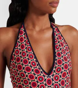 Valentino Garavani Printed Belted One-piece Swimsuit