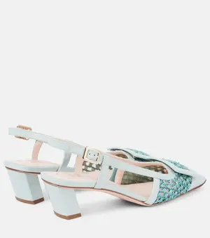 ROGER VIVIER Belle Vivier 45 Crochet Leather Slingback Pumps