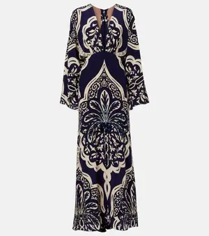 Johanna Ortiz Sequined Printed Silk Maxi Dress - Blue