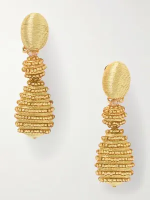 Oscar De La Renta Beaded -tone Clip Earrings - Gold