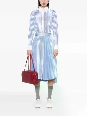 Thom Browne Pleated Striped Midi Skirt