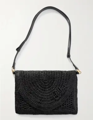 Chloé Leather-trimmed Raffia Shoulder Bag - Black
